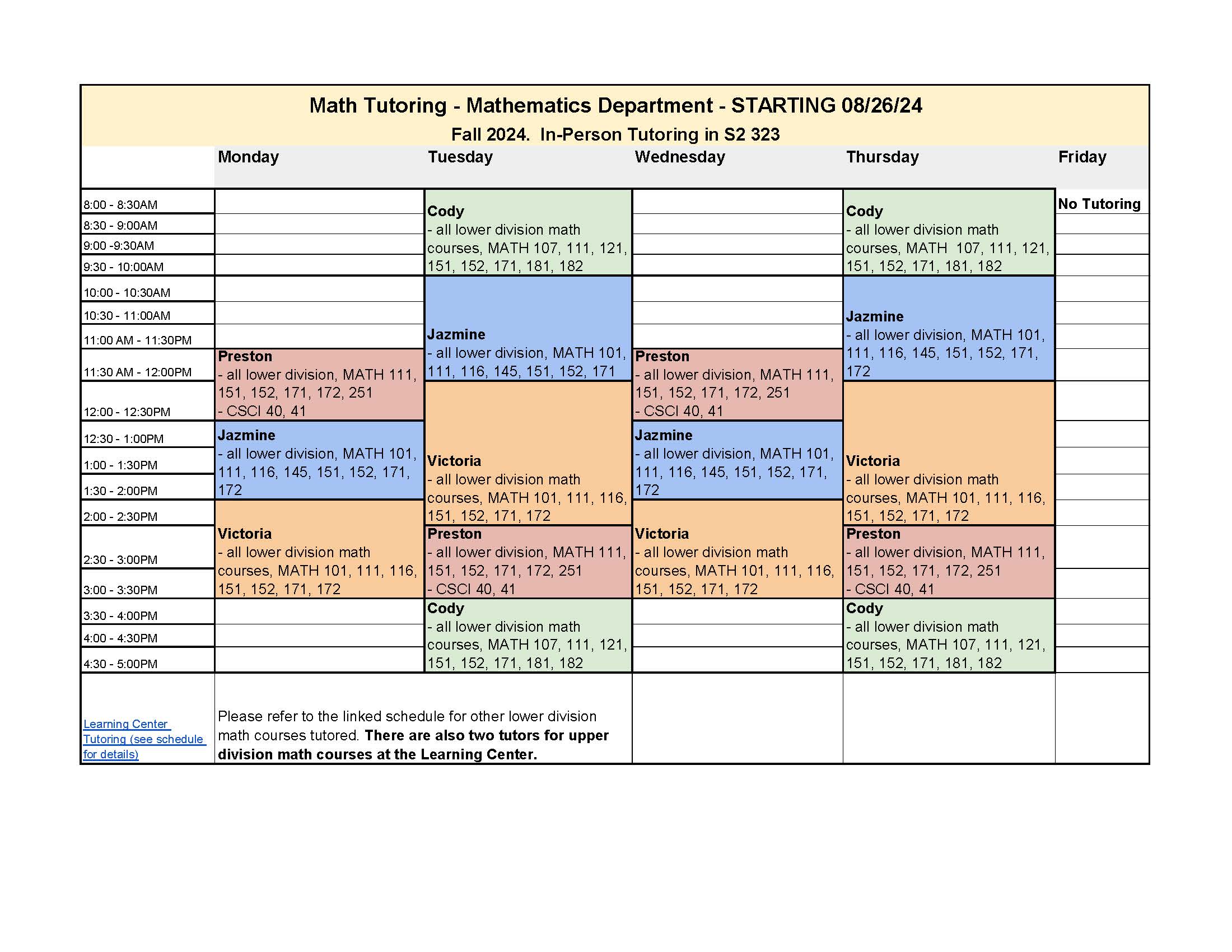 Math Tutoring - Department of Mathematics
