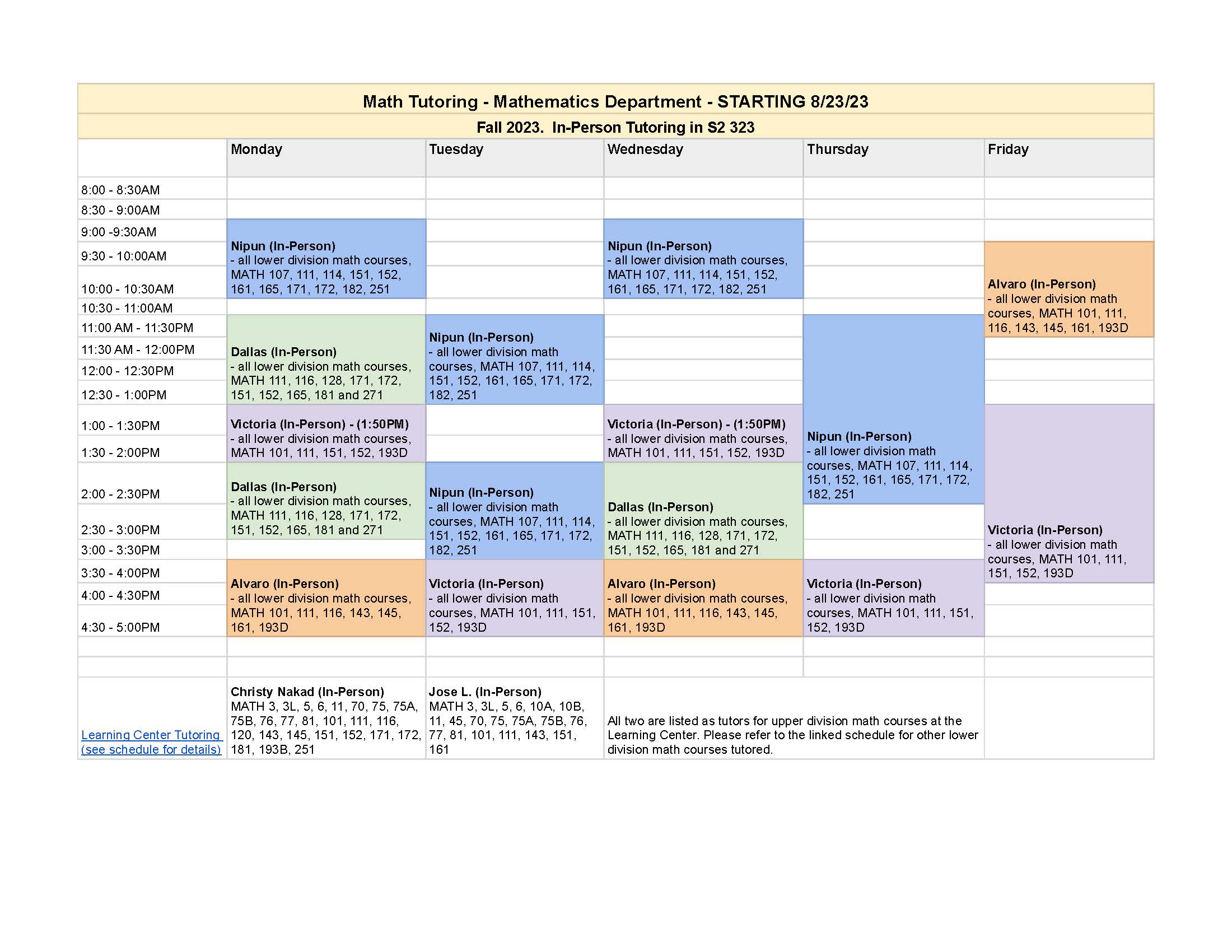 Math Tutoring - Department of Mathematics
